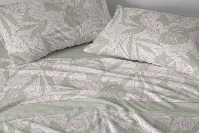 Sábanas Coralina | 994 Verde| Diseño hojas | Burrito Blanco